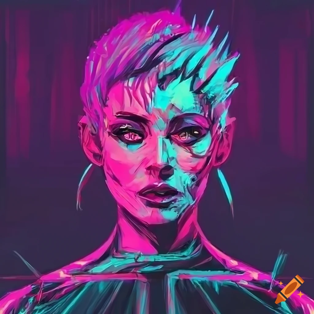 Retro synthwave character concept art inspired by kekai kotaki on Craiyon