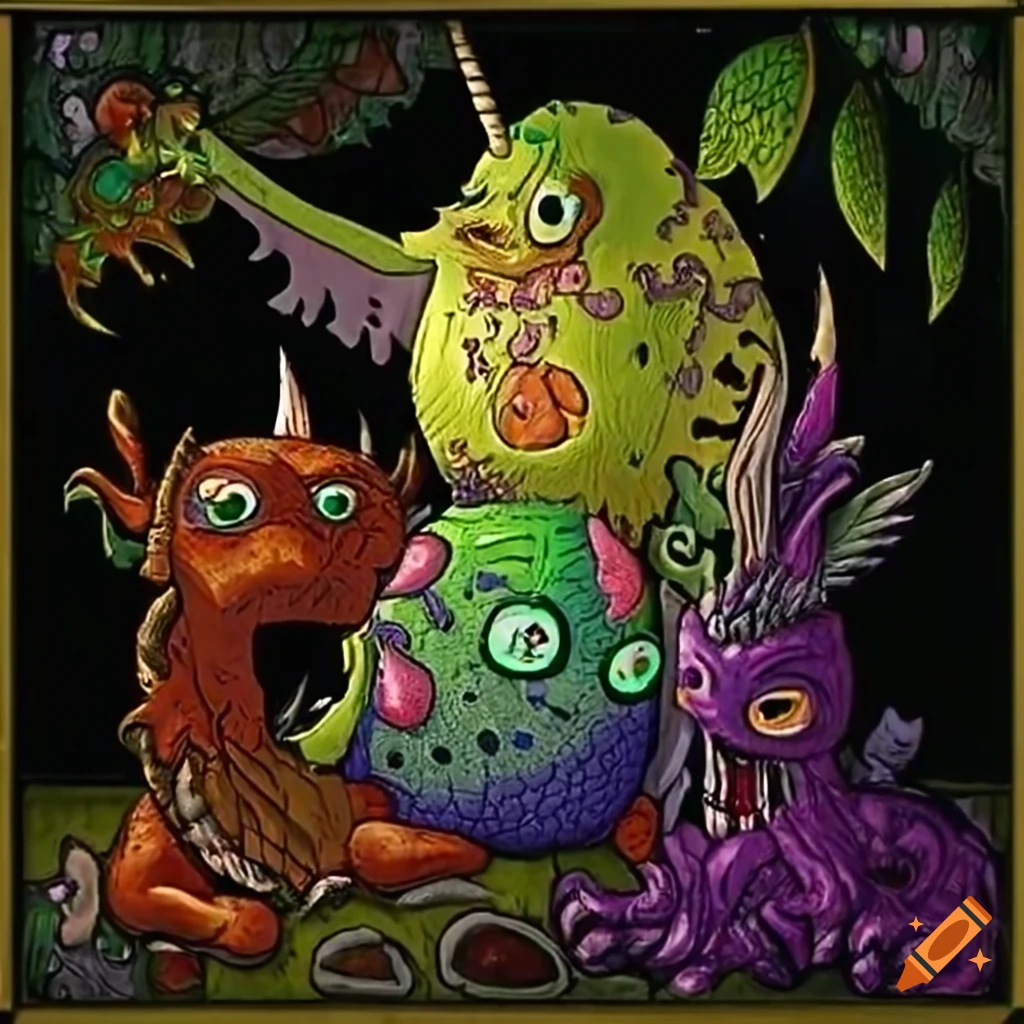 Mythical creatures and mutant omega mart lemon fruit monster in a ...