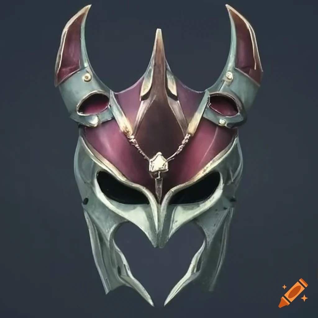 Front view of a heavy magic fantasy helmet on Craiyon