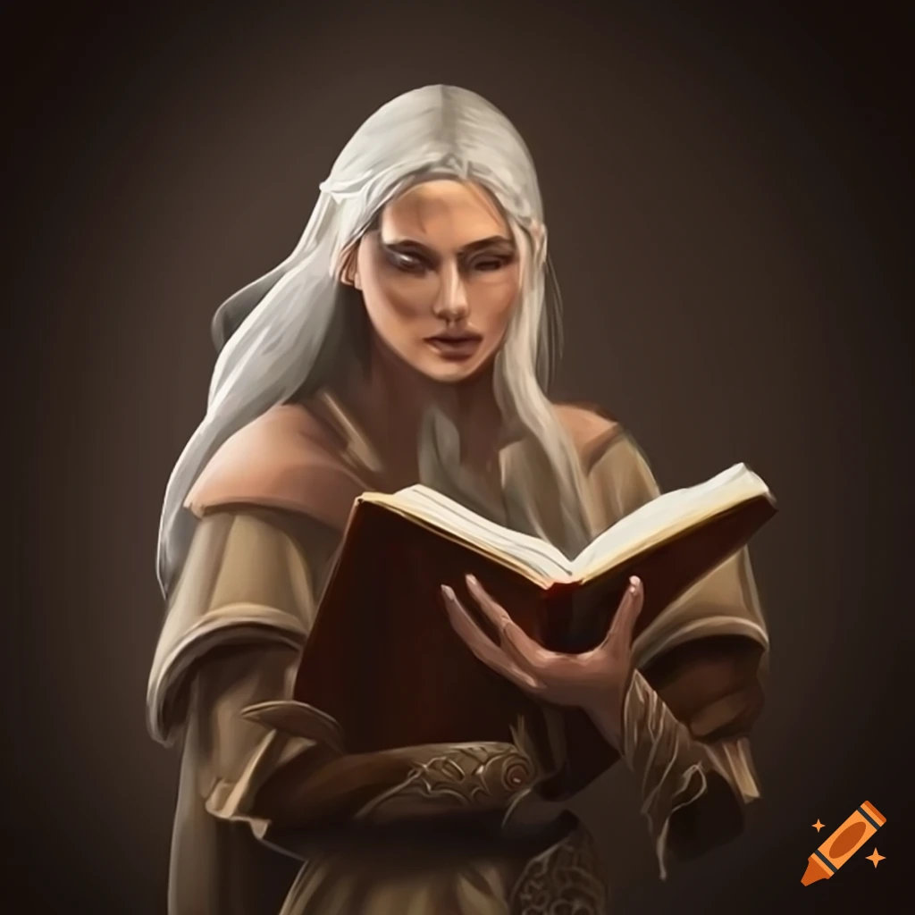 Medieval high-elf holding a book on Craiyon
