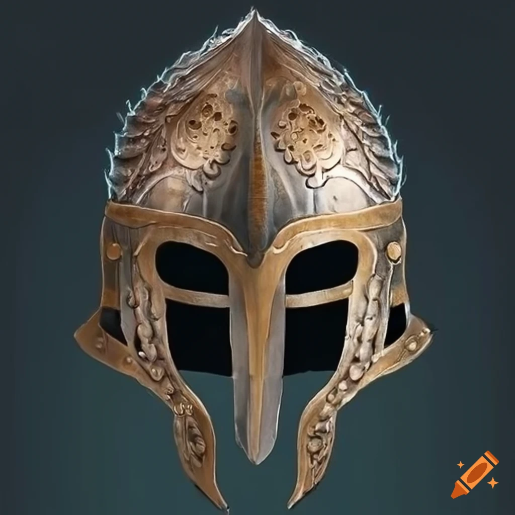 Detailed medieval style open helmet in mythic fantasy setting on Craiyon