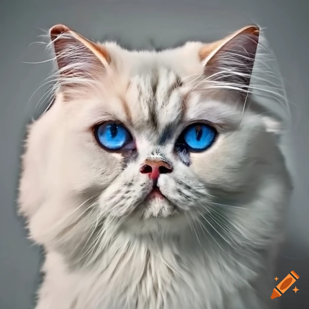 White persian cat with blue eyes and squashed face on Craiyon