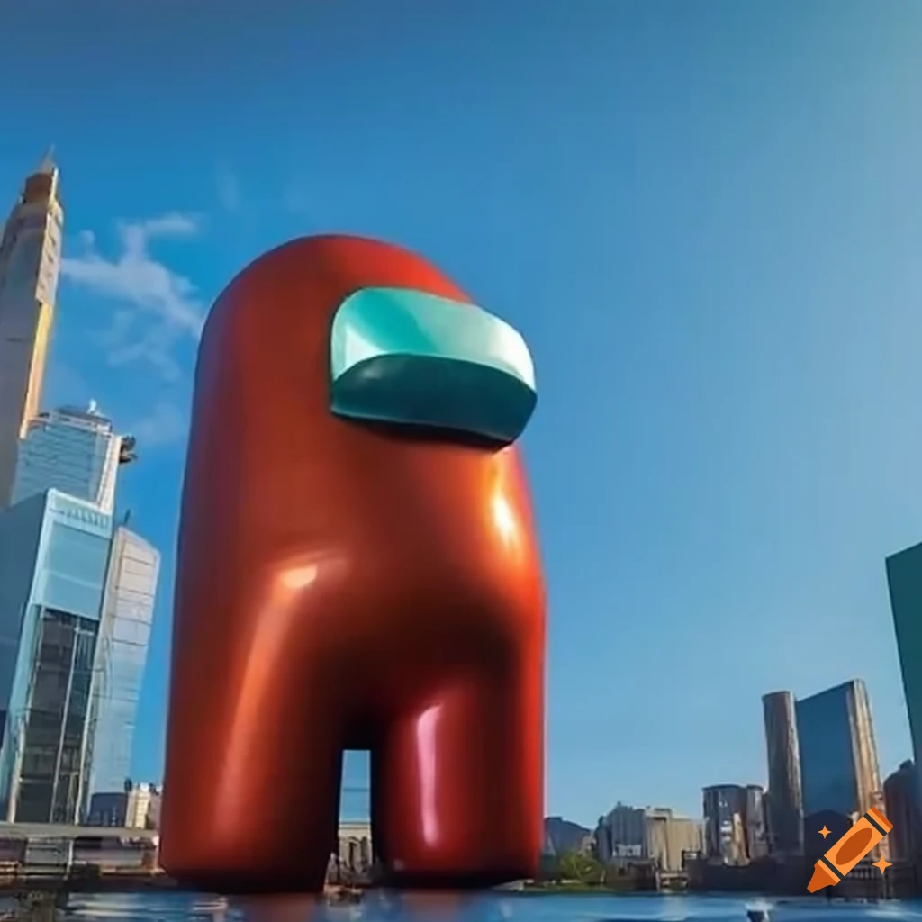 Giant among us statue in a cityscape on Craiyon