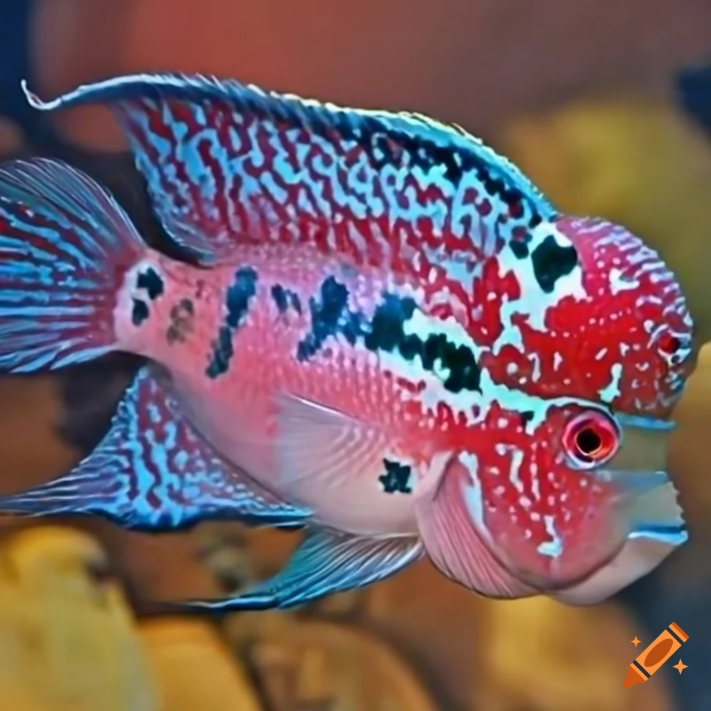Colorful features of a beautiful flowerhorn fish on Craiyon