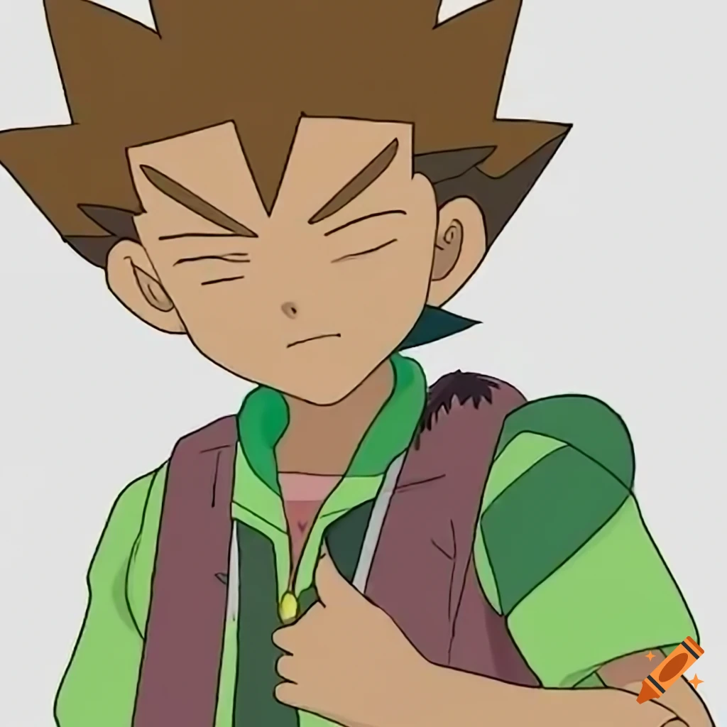 Brock from pokemon in green attire on a white background on Craiyon