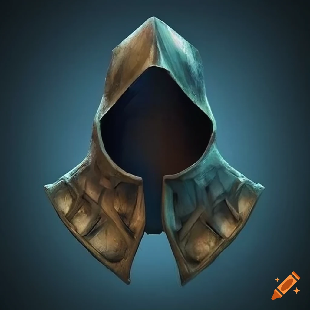 Detailed front view of a magical empty cowl in medieval style on Craiyon