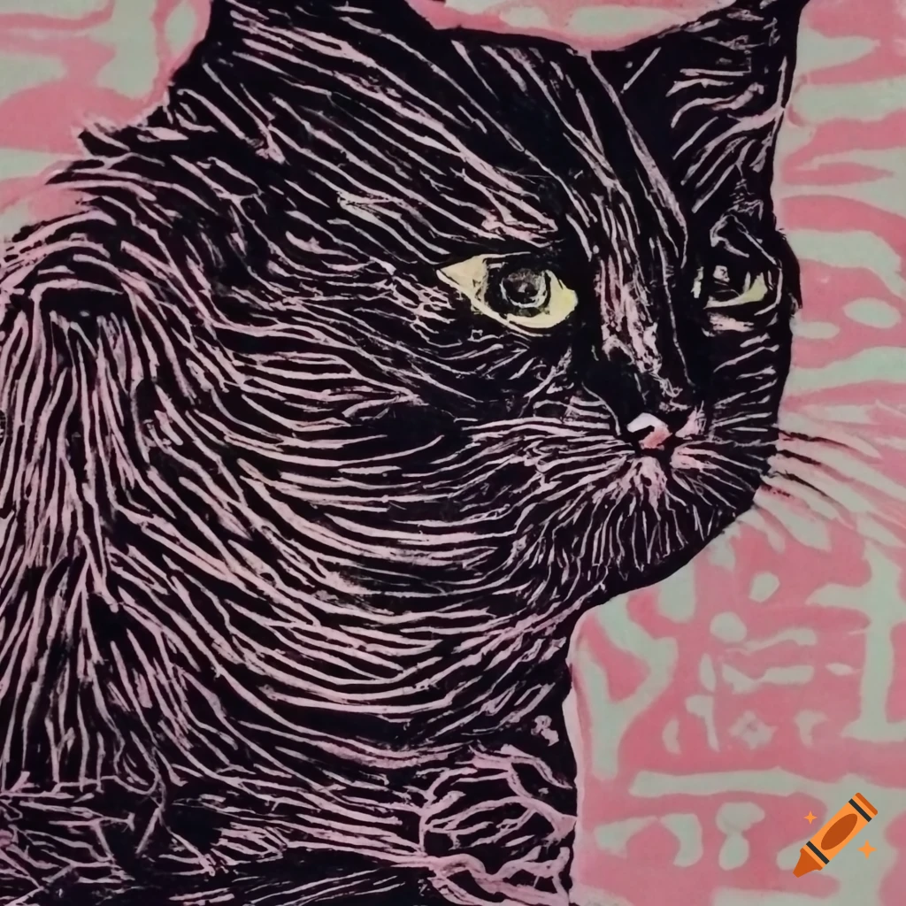 Cat in pastel lino print inspired by Pierre Bonnard, Sin City comic ...
