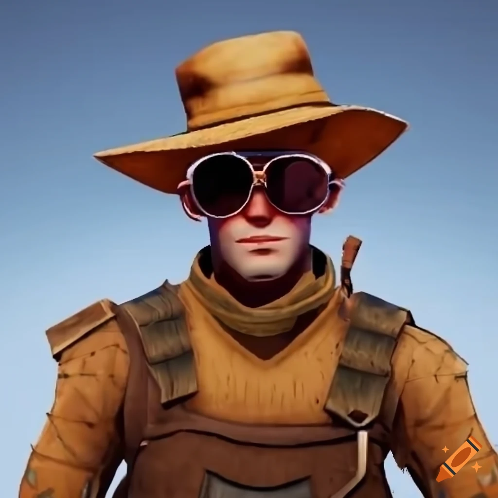 Character farming with farmer outfit and sunglasses in rust game on Craiyon
