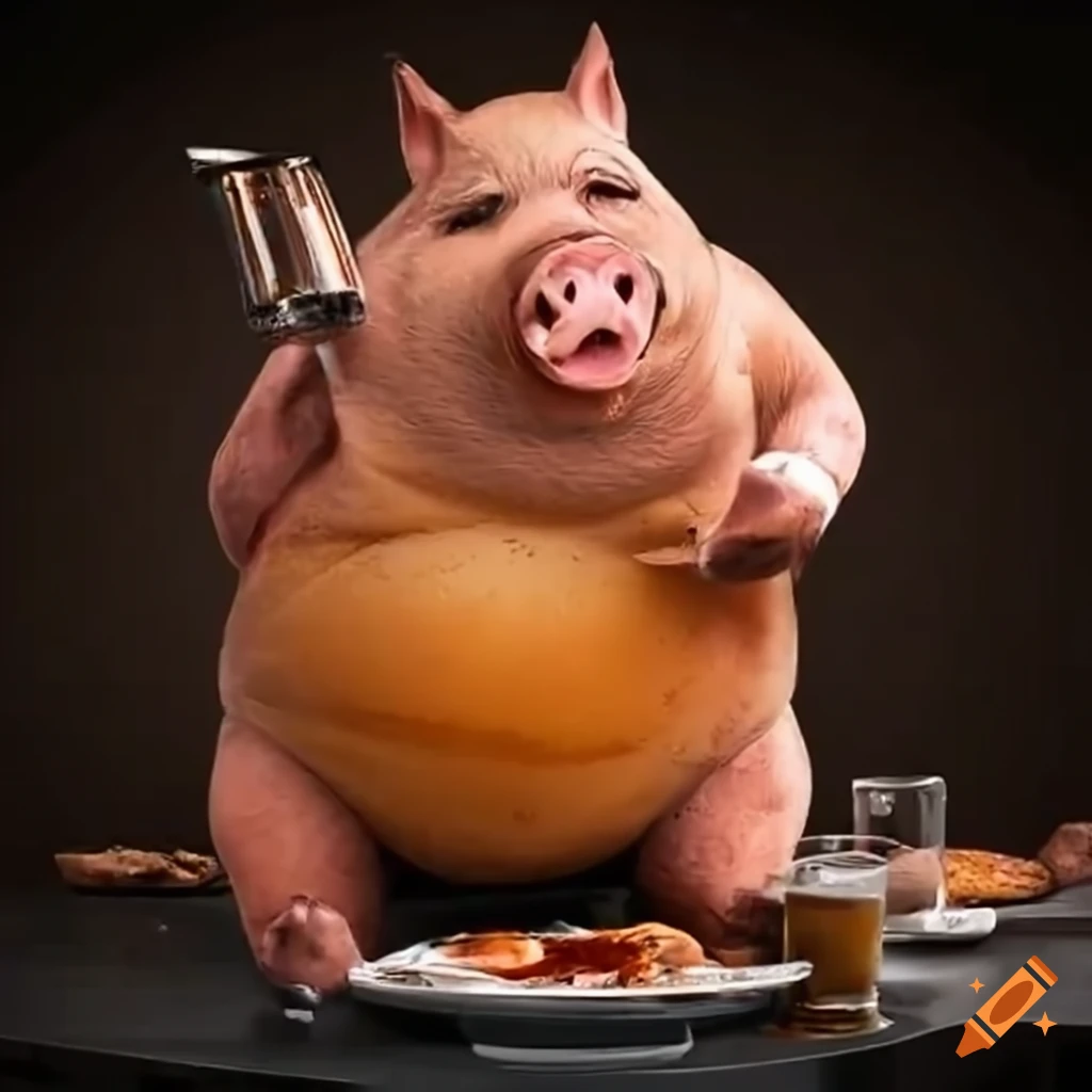 Happy pig cooking bbq and enjoying beer on Craiyon