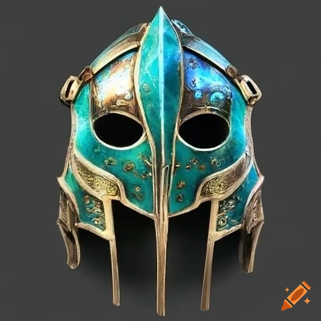 Front view of a detailed open magical fantasy helmet on Craiyon