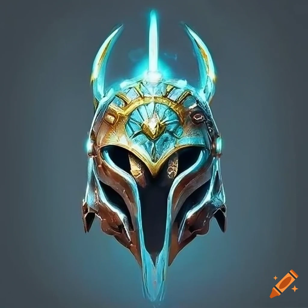 Front view of a detailed open magical fantasy helmet on Craiyon