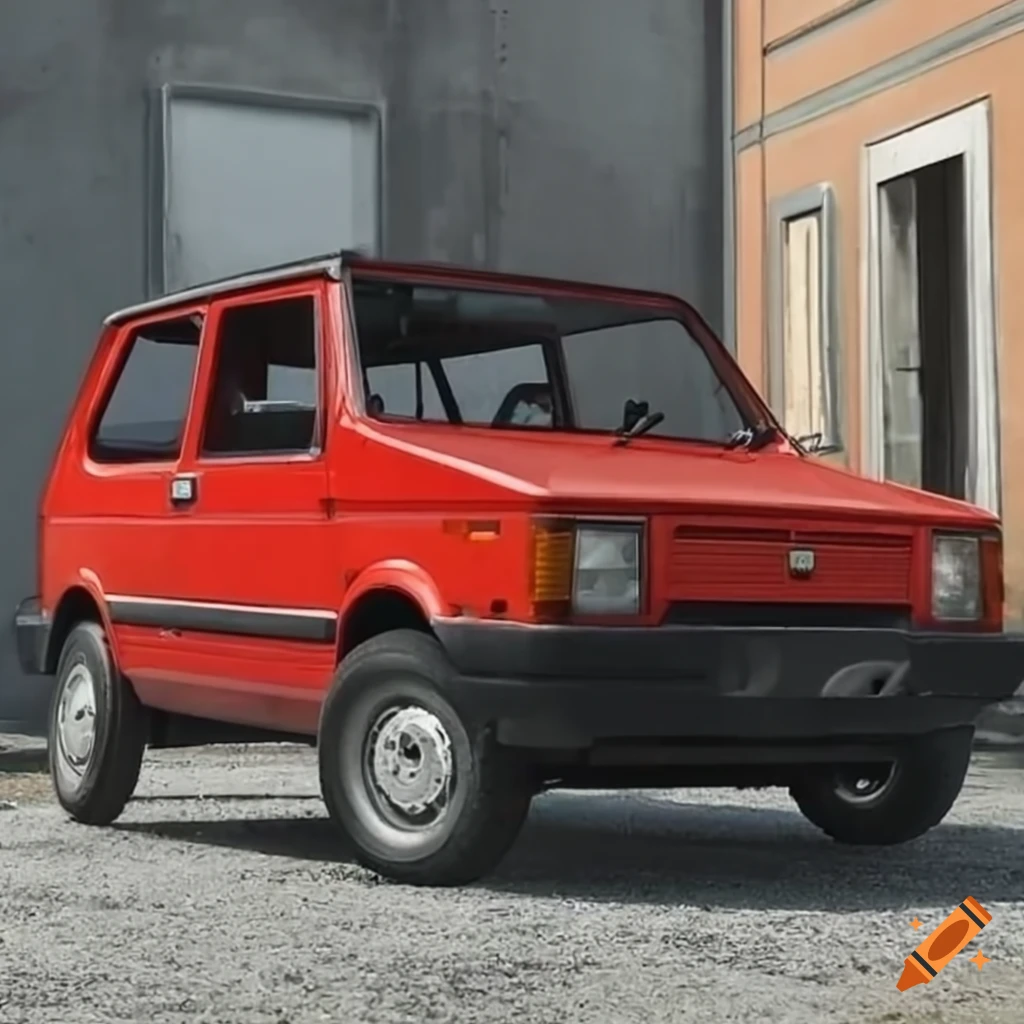Red 1988 1st gen fiat panda 4x4 sisley in an italian garage on a sunny ...