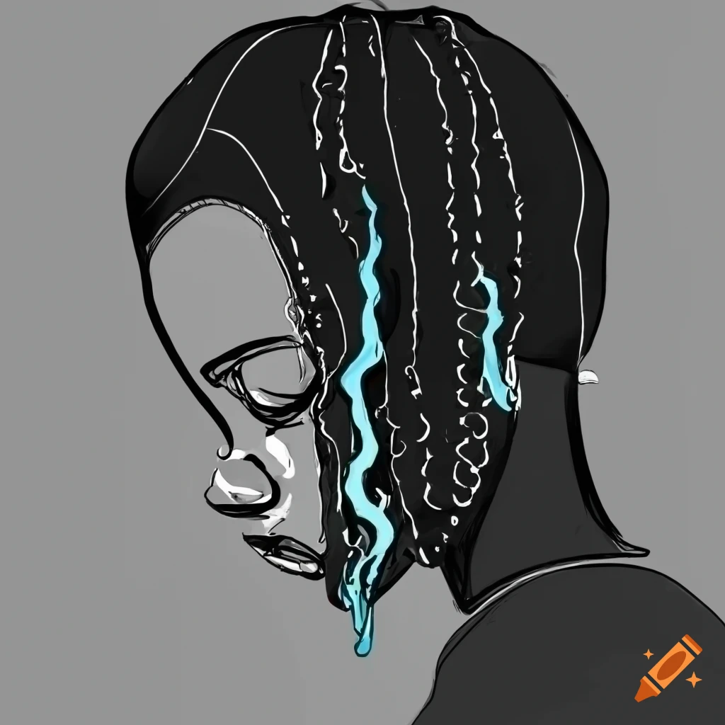 Single line drawing of a person crying in black and white on Craiyon