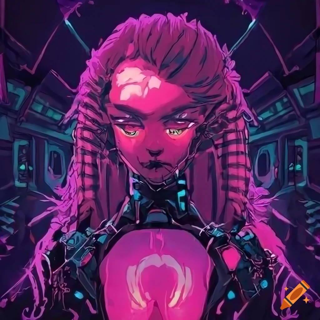 Retro synthwave character concept art inspired by kekai kotaki on Craiyon