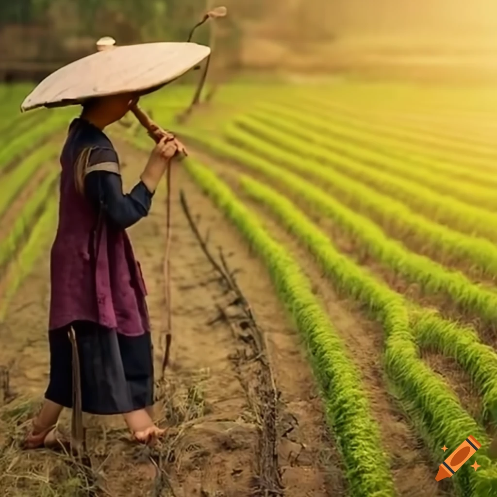 Chinese girl working in a field on Craiyon