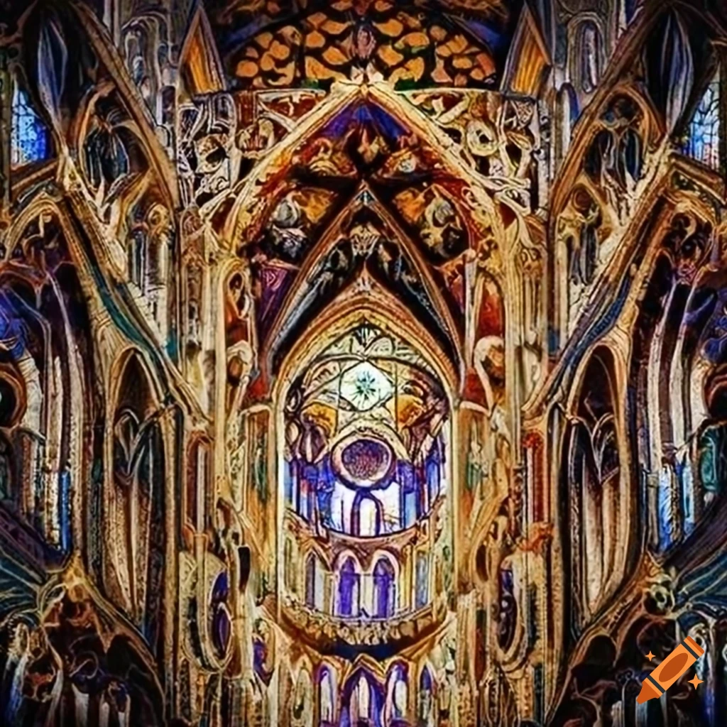 Vibrant and detailed mosaic in an ancient cathedral pattern on Craiyon