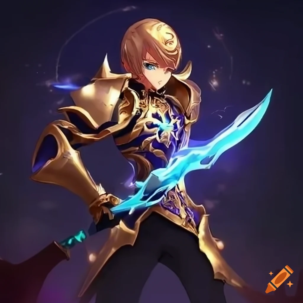 Celestial knight with light weapons in anime style on Craiyon