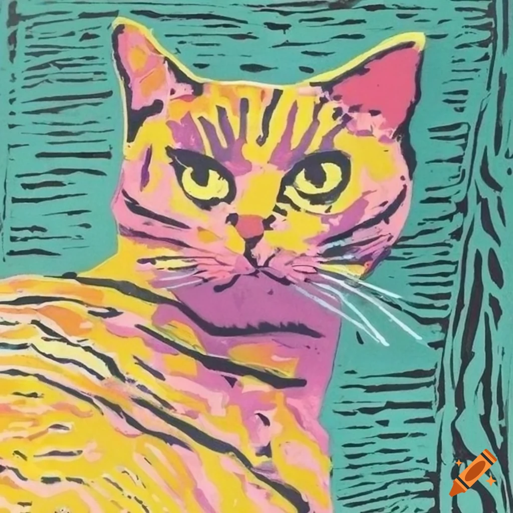 Cat in pastel color lino print inspired by pierre bonnard style on Craiyon