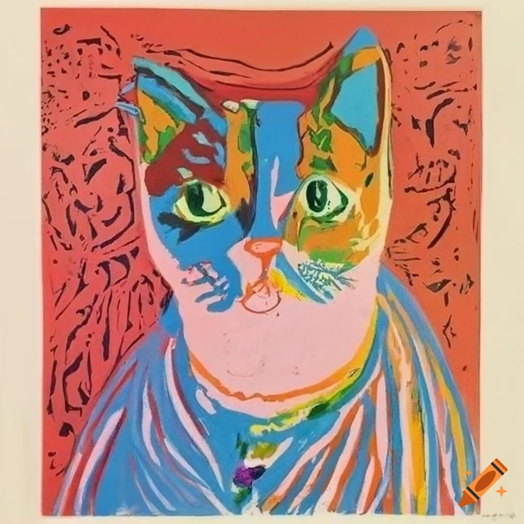 Cat in pastel color lino print inspired by pierre bonnard style on Craiyon