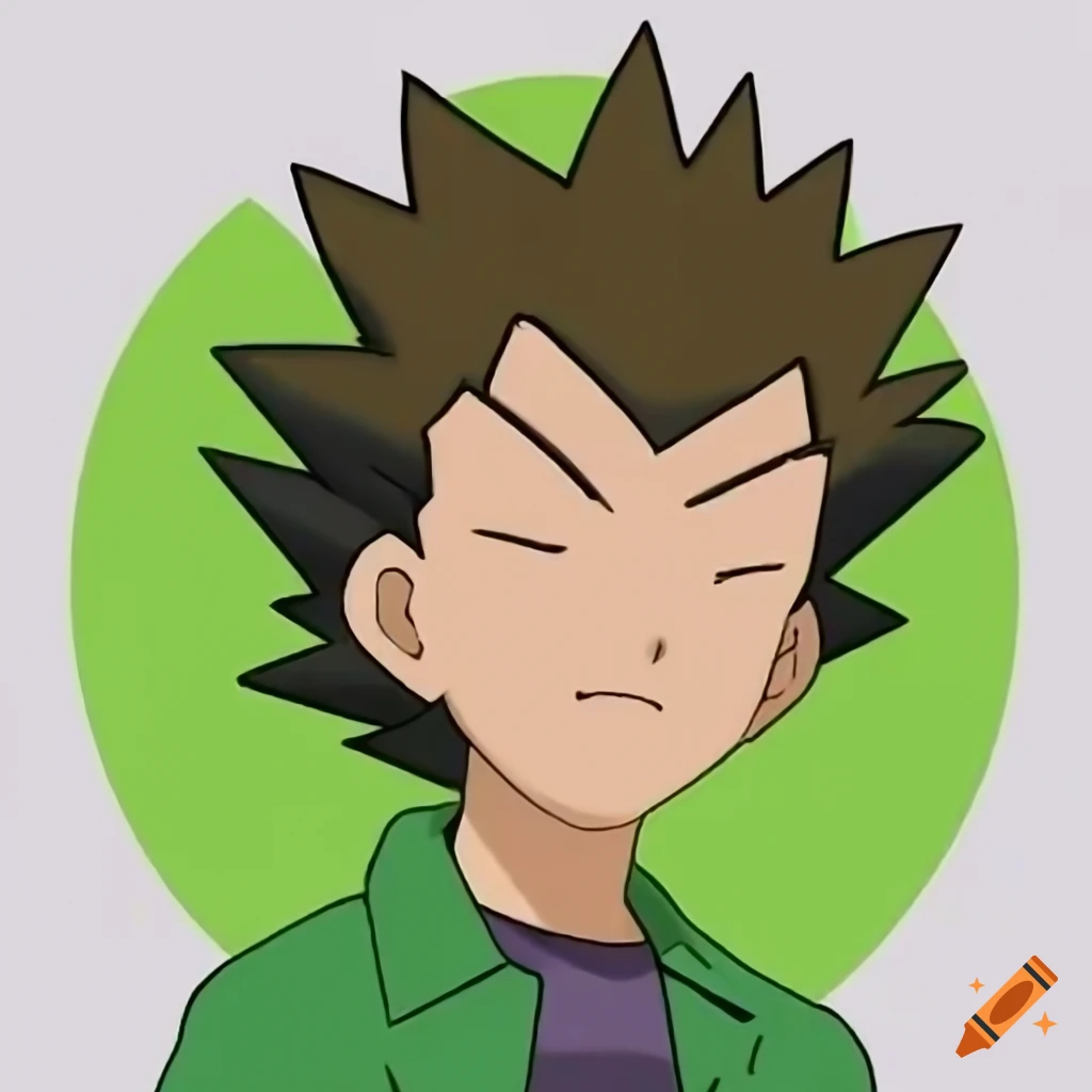 Brock from pokemon with eyes closed, wearing green on white background ...