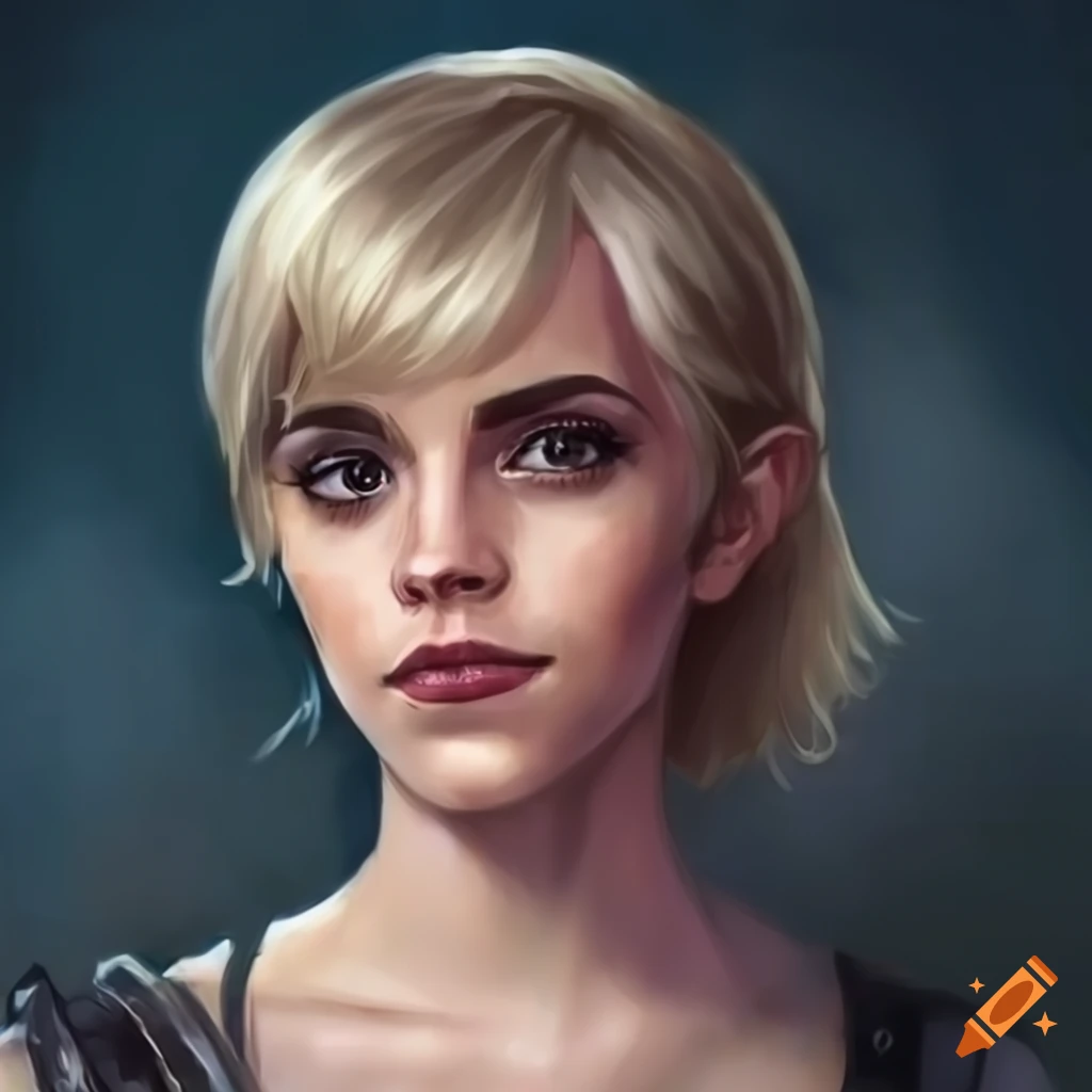 Mtg art style fusion of jenna ortega and emma watson as goth ladies with blonde bobs and bangs ...