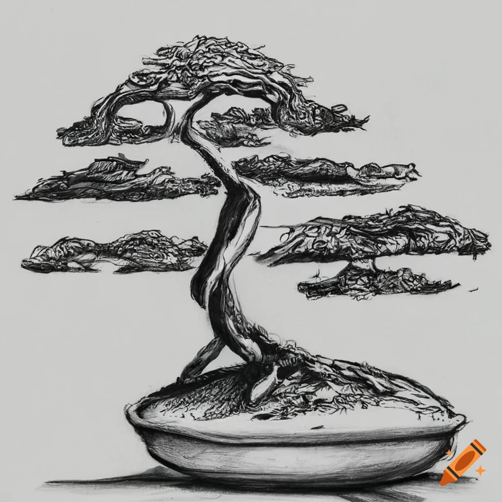 Bonsai tree sketch with detailed pencil work on Craiyon