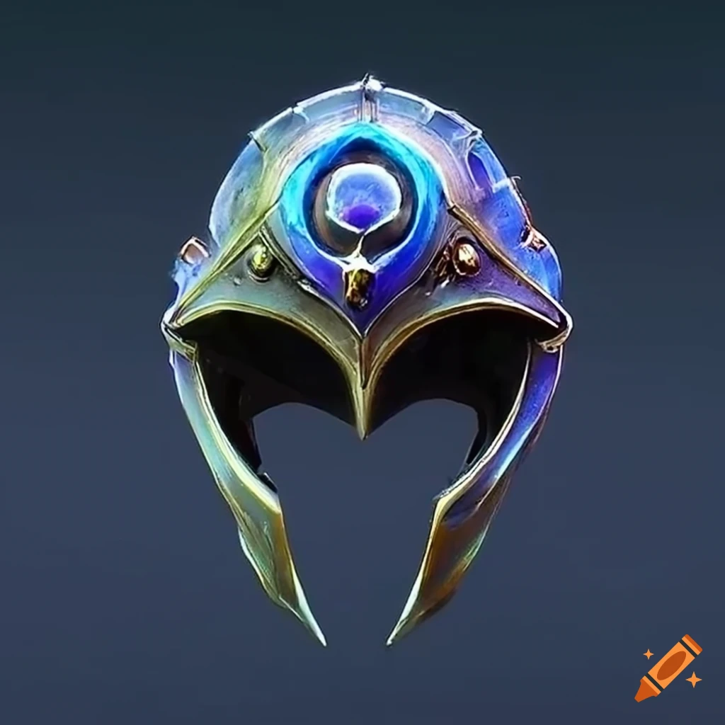 Detailed open front view fantasy helmet with magical light on Craiyon
