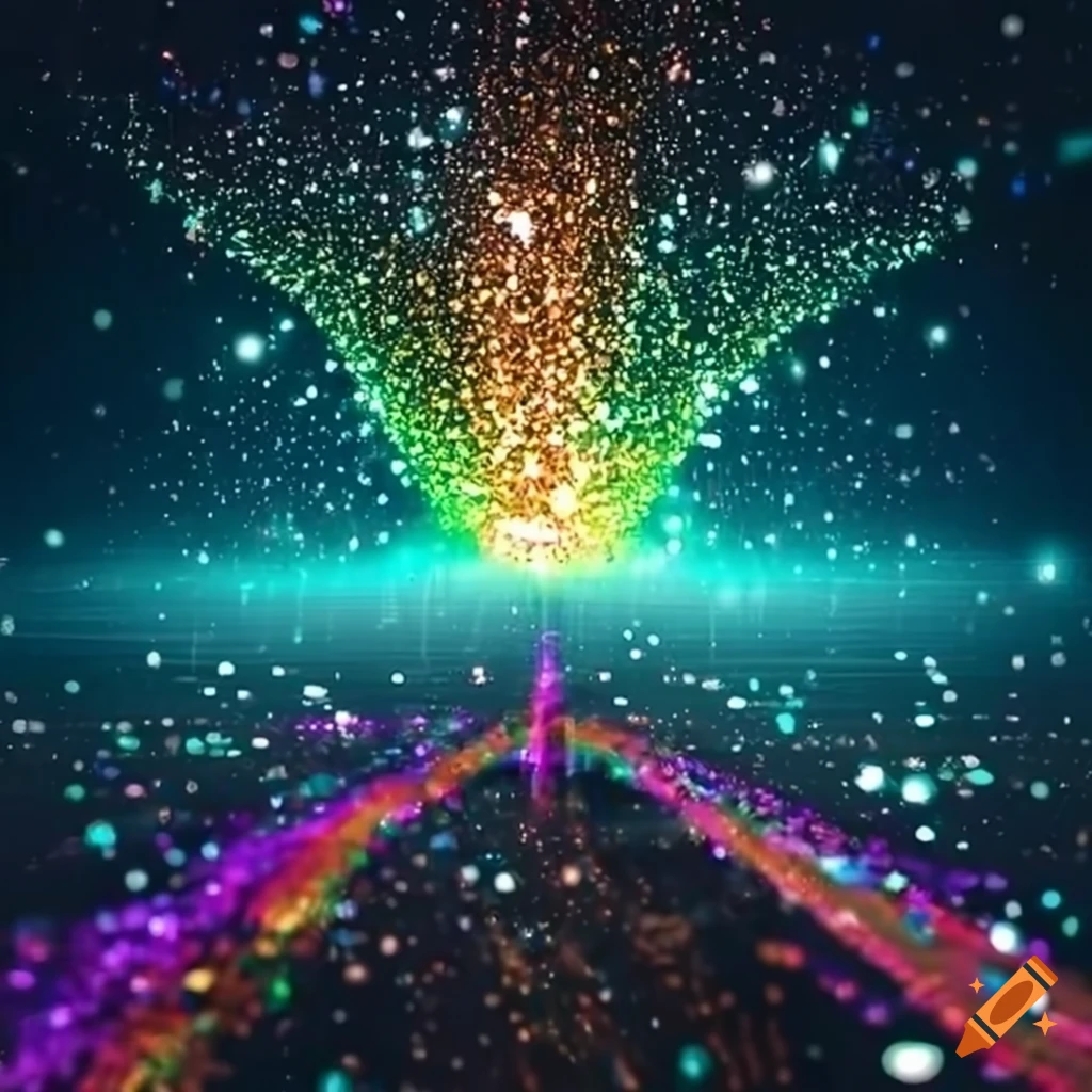 City exploding into rainbow glitter from a drone's view on Craiyon