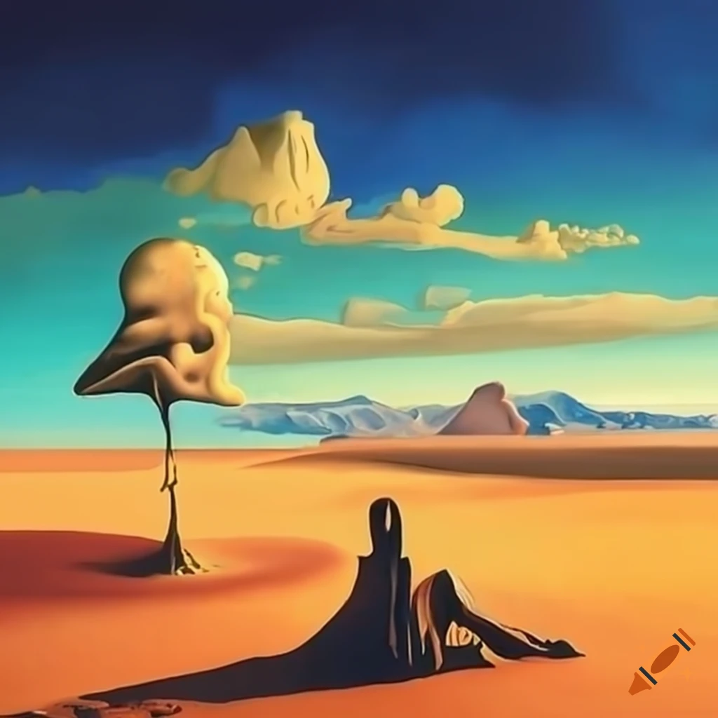 Desert scene inspired by salvador dali's art on Craiyon