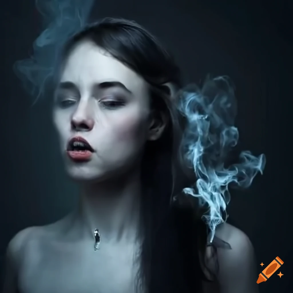 Woman smoking an electronic cigarette on Craiyon