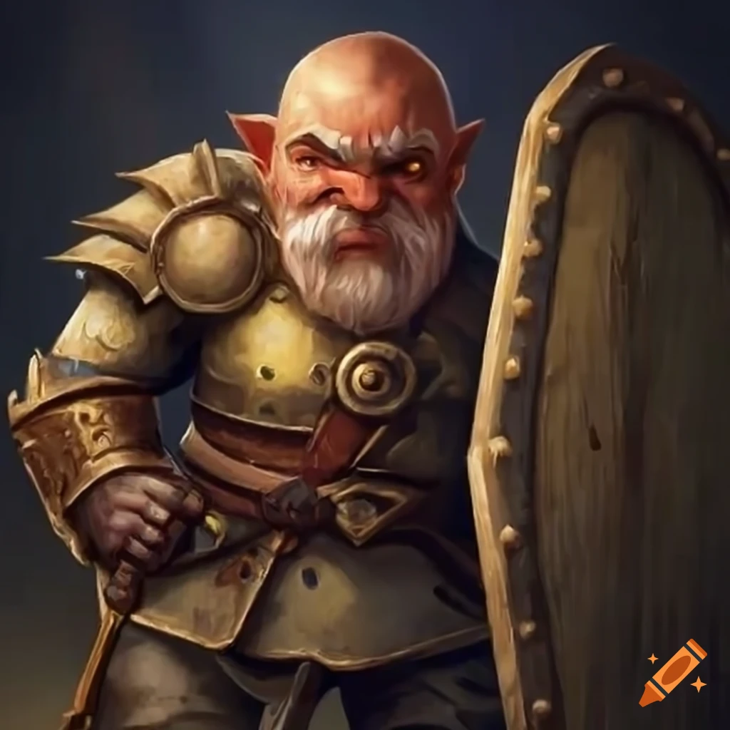 Dwarf hiding behind a shield on Craiyon