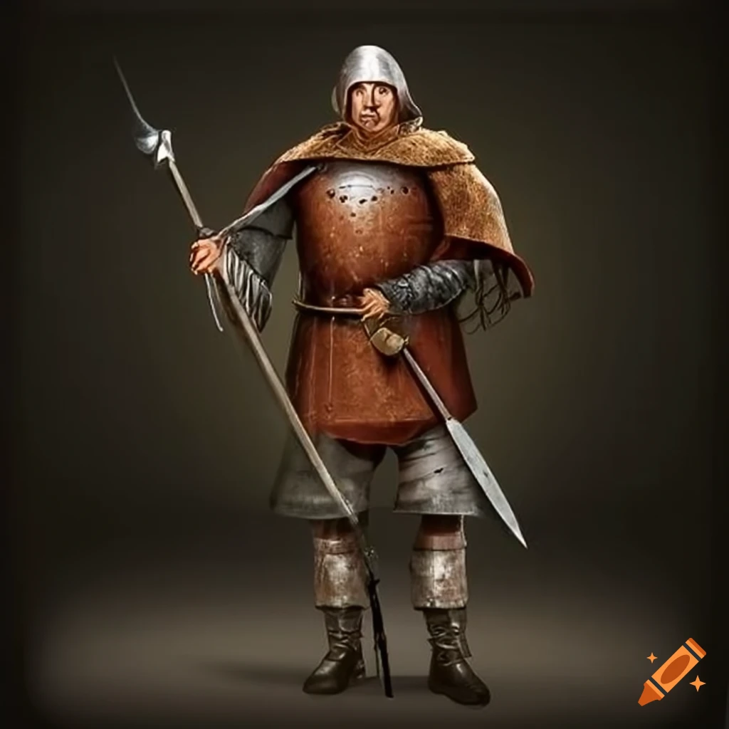 Medieval squire holding weapons on Craiyon