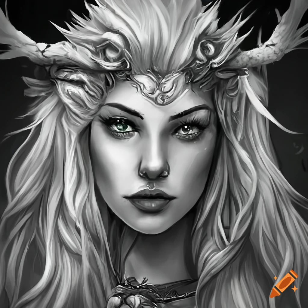 Portrait of a beautiful druid woman in dungeons and dragons art style ...