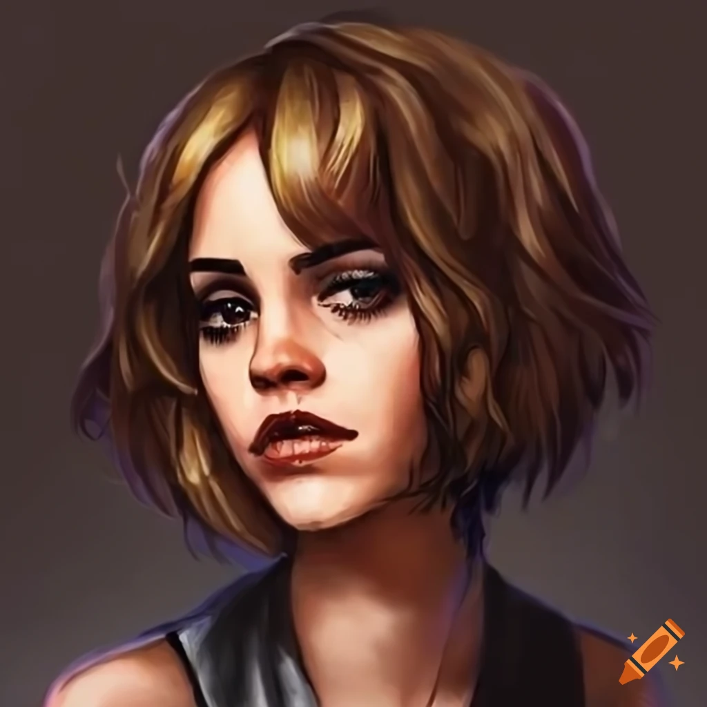 Mtg art style fusion of jenna ortega and emma watson as goth ladies with blonde bobs and bangs ...
