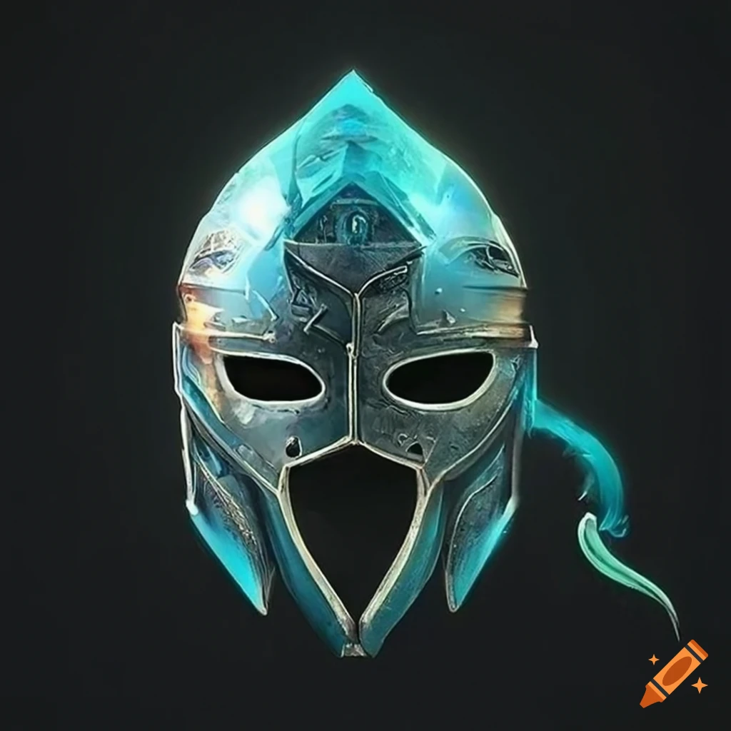 Detailed front view of a light magical open helmet in a fantasy setting ...