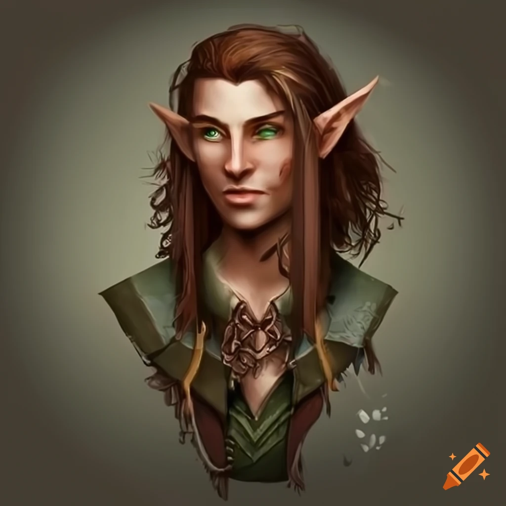 Male wood elf bard with long brown hair in full body shot on Craiyon