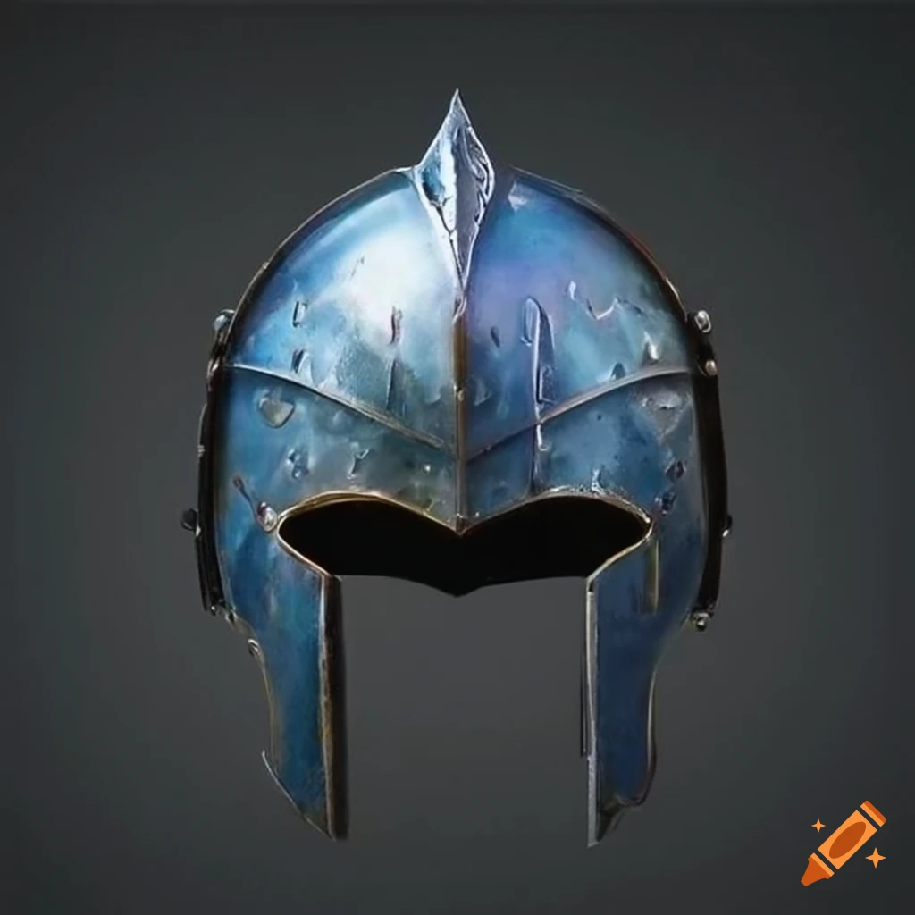 Detailed front view of a light magical fantasy open steel helmet on Craiyon