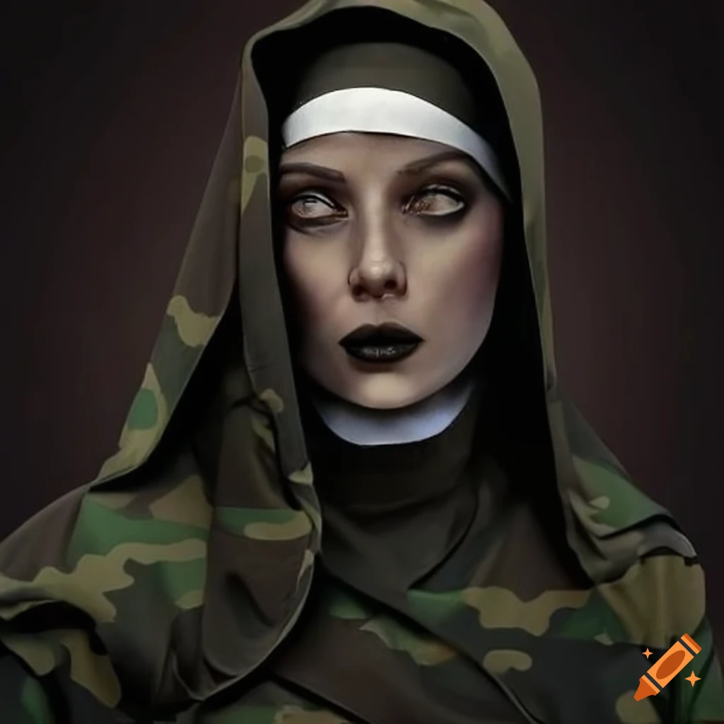 Nun in camouflage habit with tactical style on Craiyon