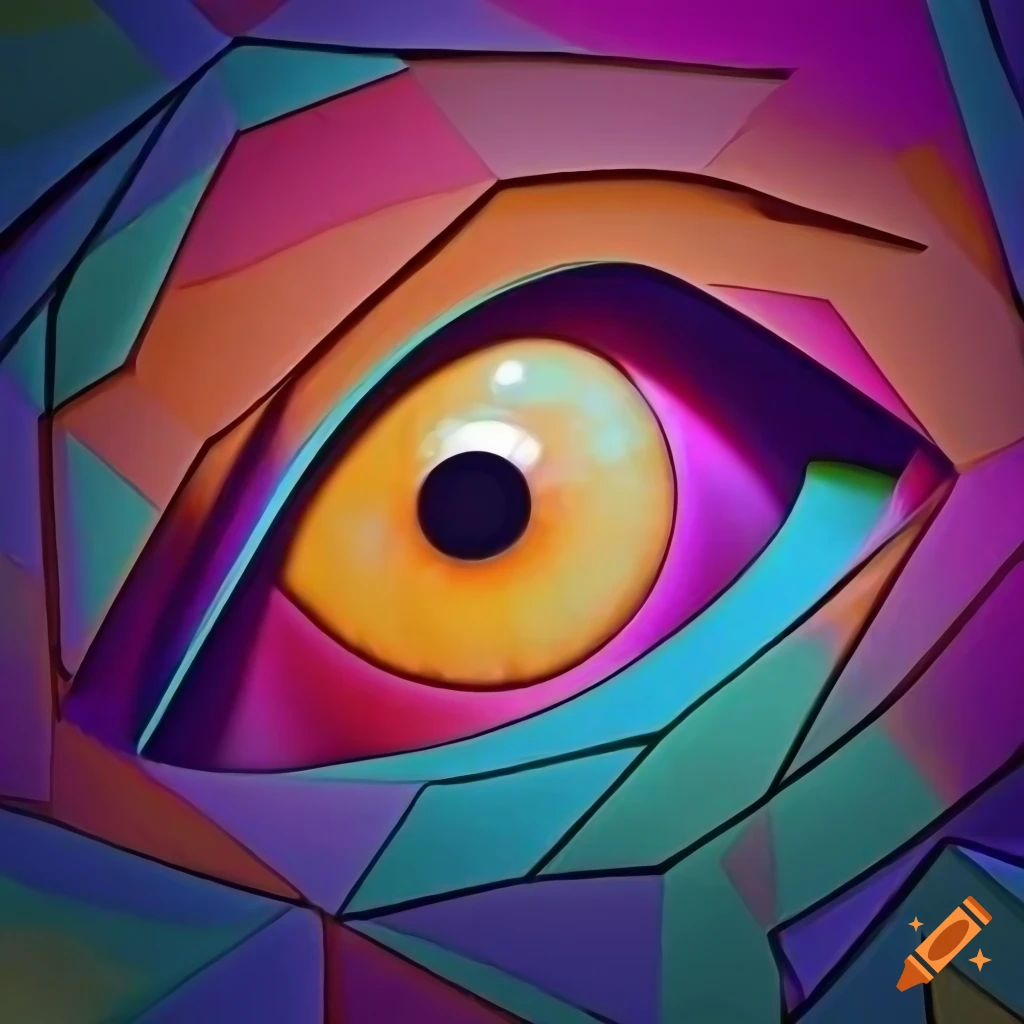 Abstract digital art of an eye in cubism style on Craiyon