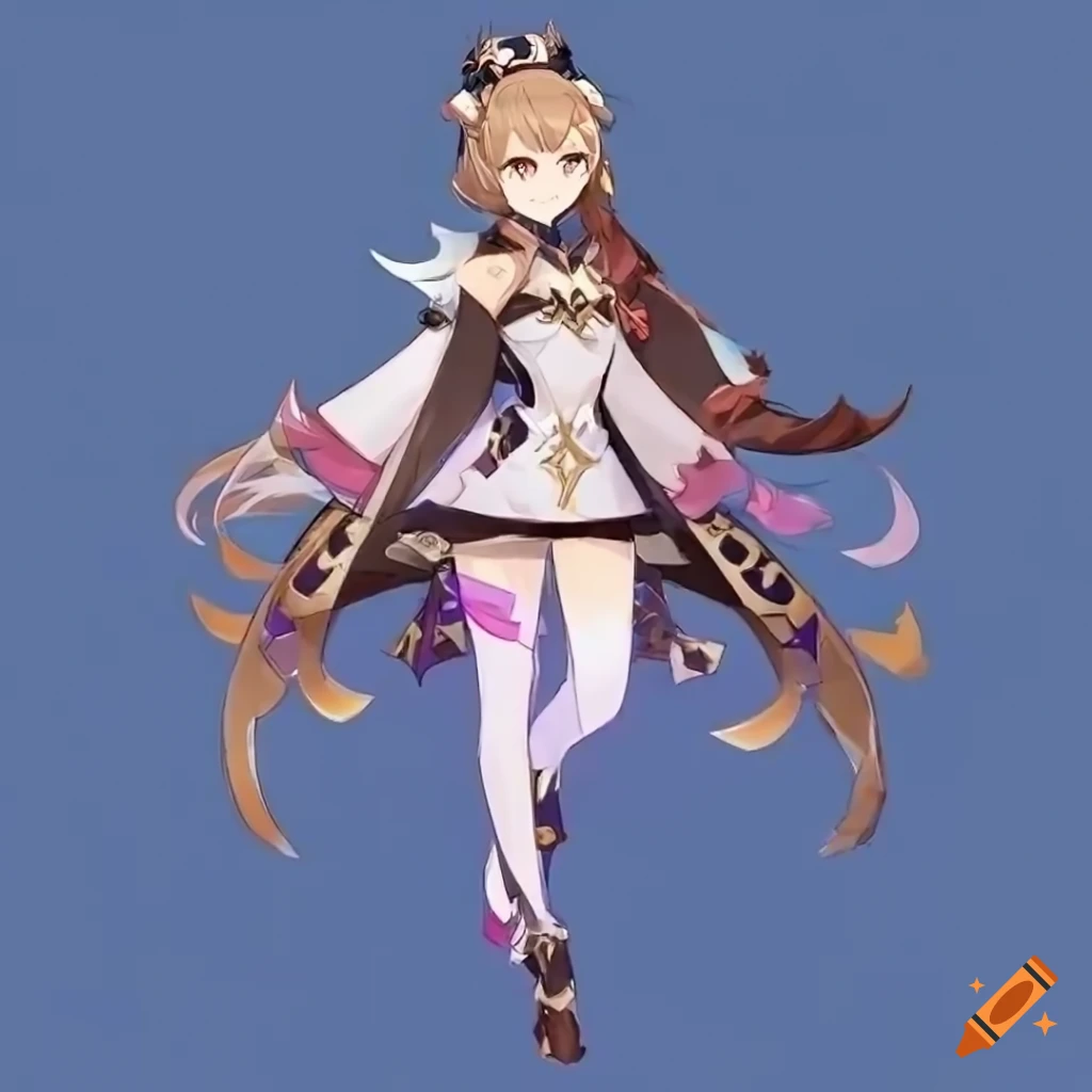 Full-body character design of a woman in detailed outfit with pink ...