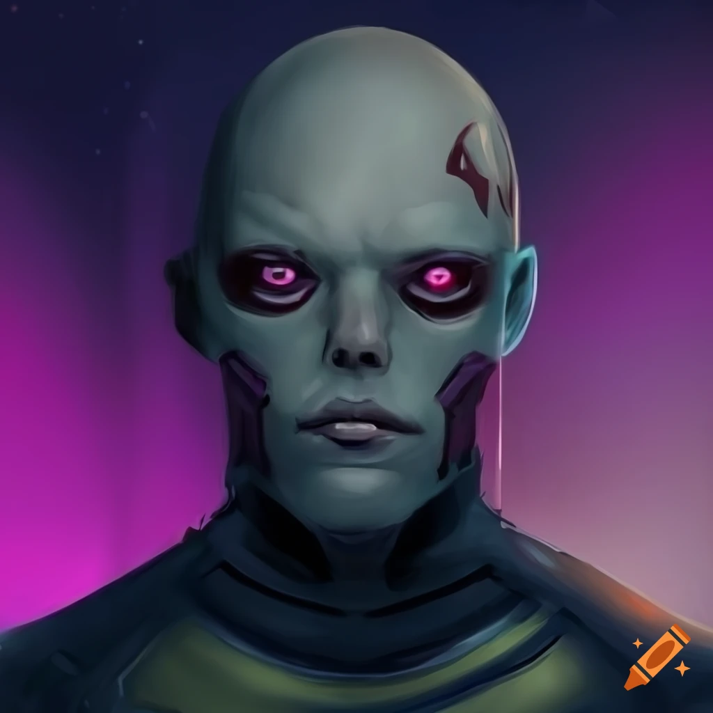 Sci-fi race with oblong faces in a digital art piece on Craiyon