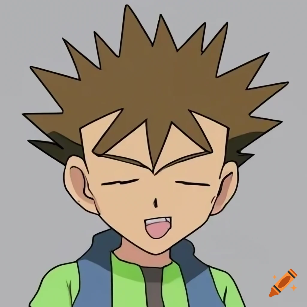 Brock from pokemon with eyes closed, wearing green on white background ...