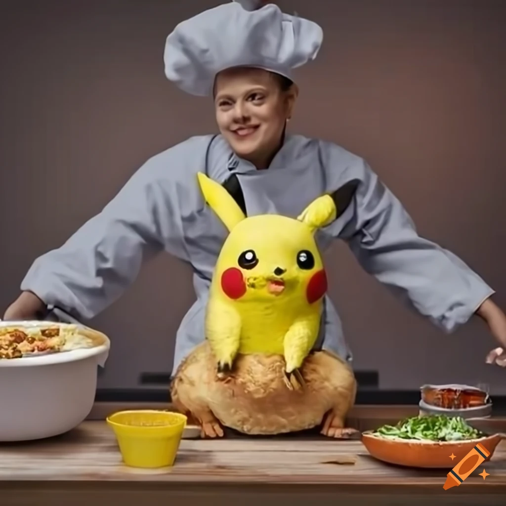 Realistic pikachu chef cooking food on Craiyon