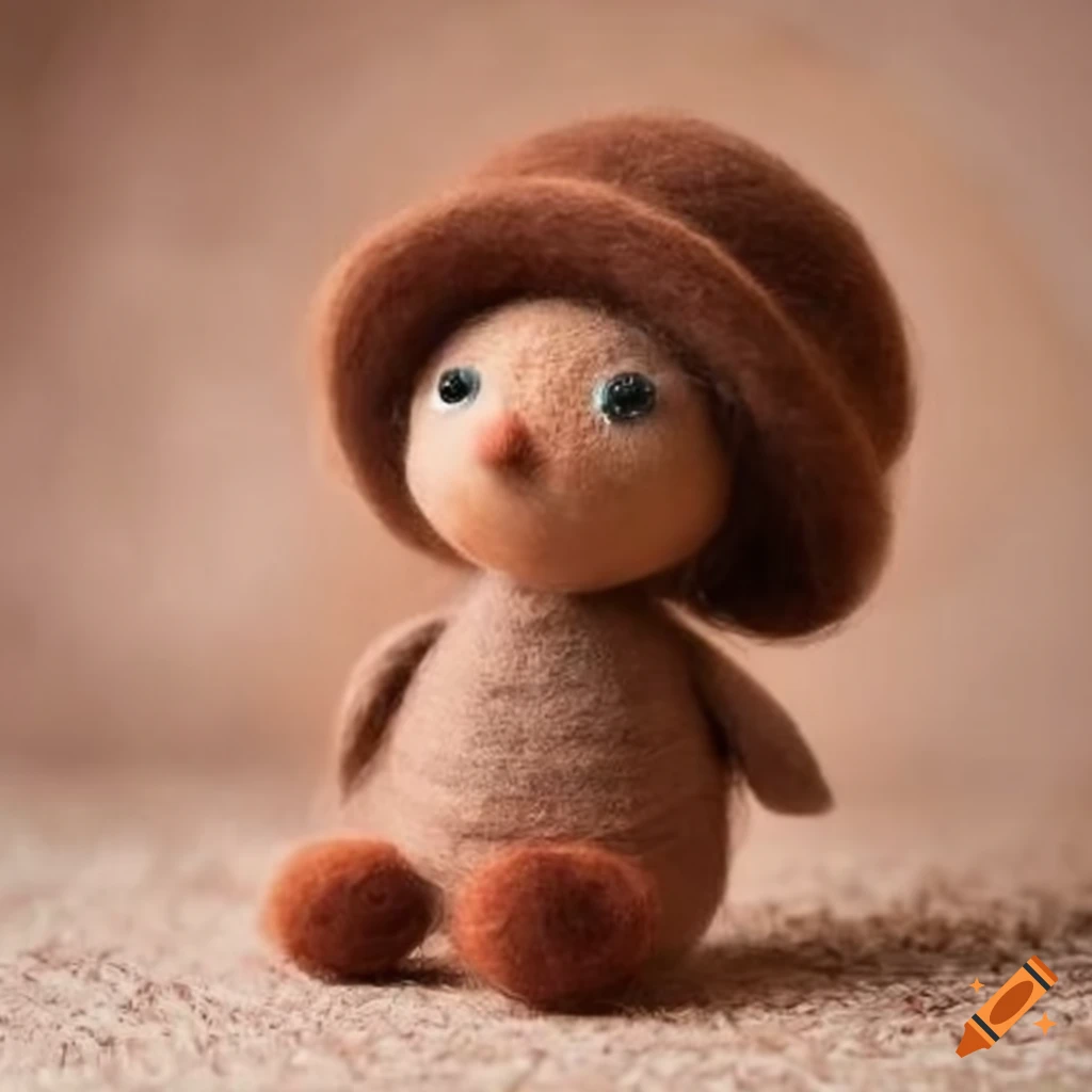 Felted wool creatures with stylish clothing on textured background on ...