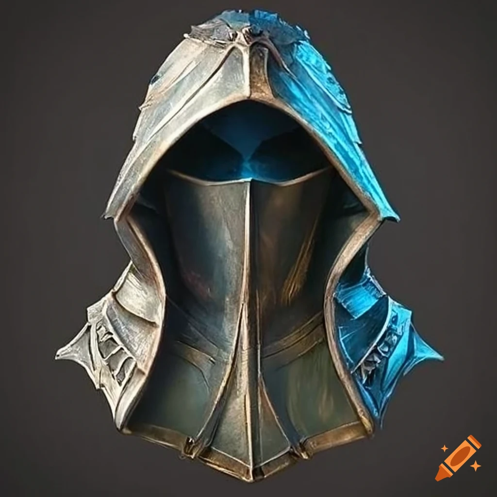 Detailed medieval-style light empty cowl in mythic fantasy setting on ...