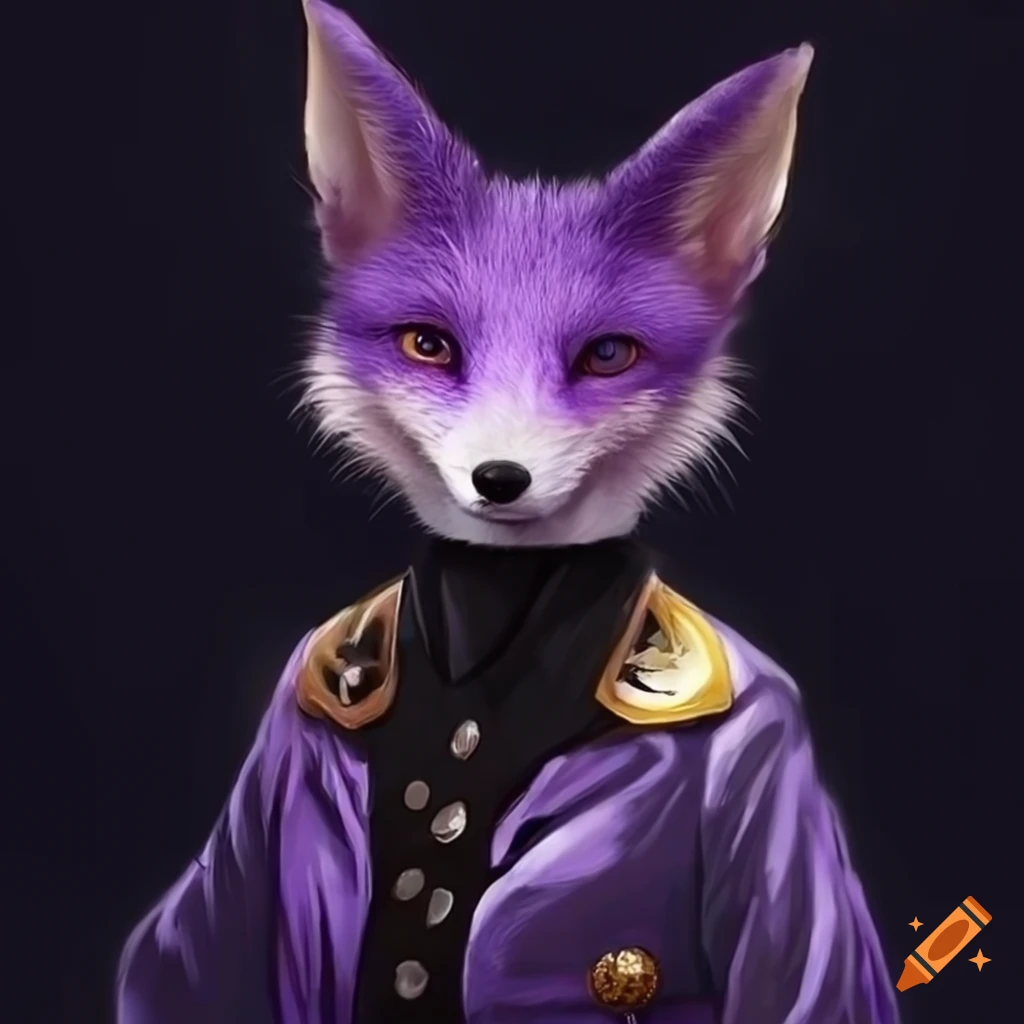 Purple fox emperor in black, gold, and white uniform on Craiyon