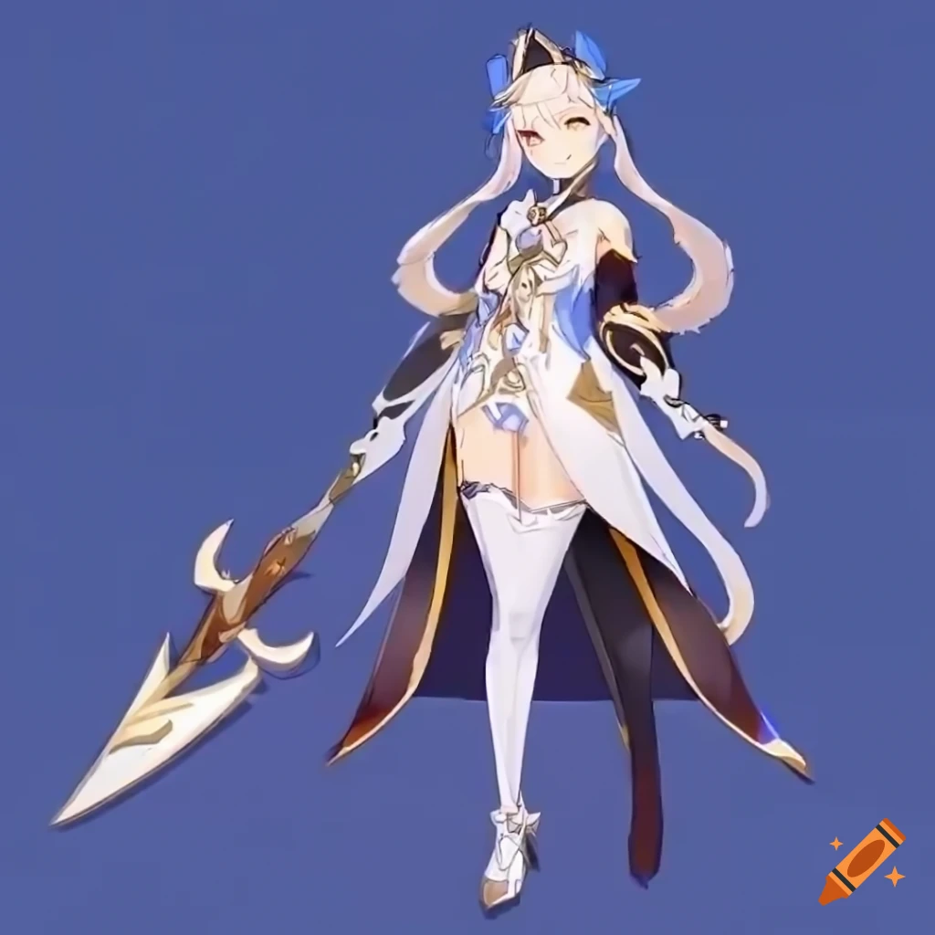 Full-body character design of a woman in detailed Genshin Impact outfit ...