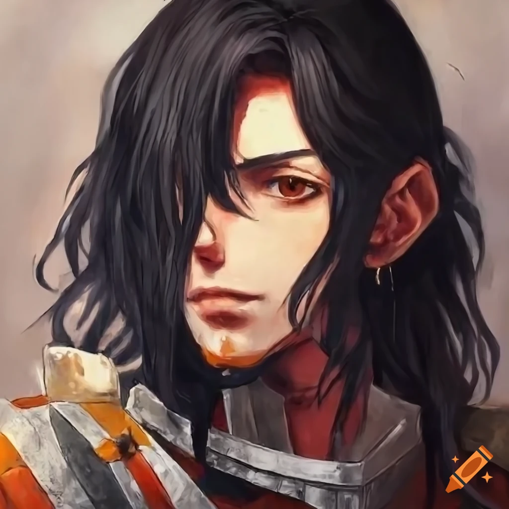 Young man with pear-shaped head in crusader armor, manga style on Craiyon