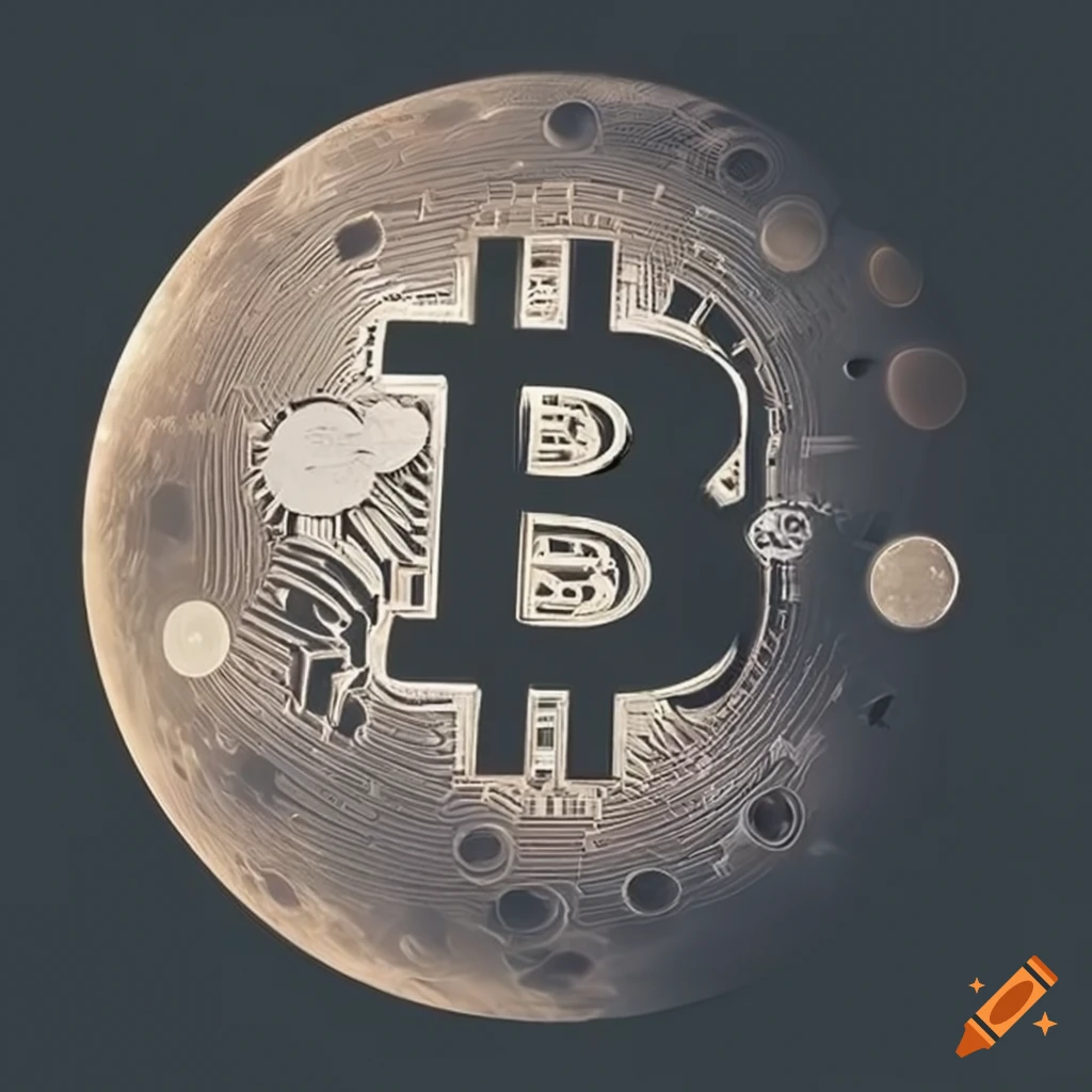 Bitcoin logo on the lunar surface illuminated by space lights on Craiyon