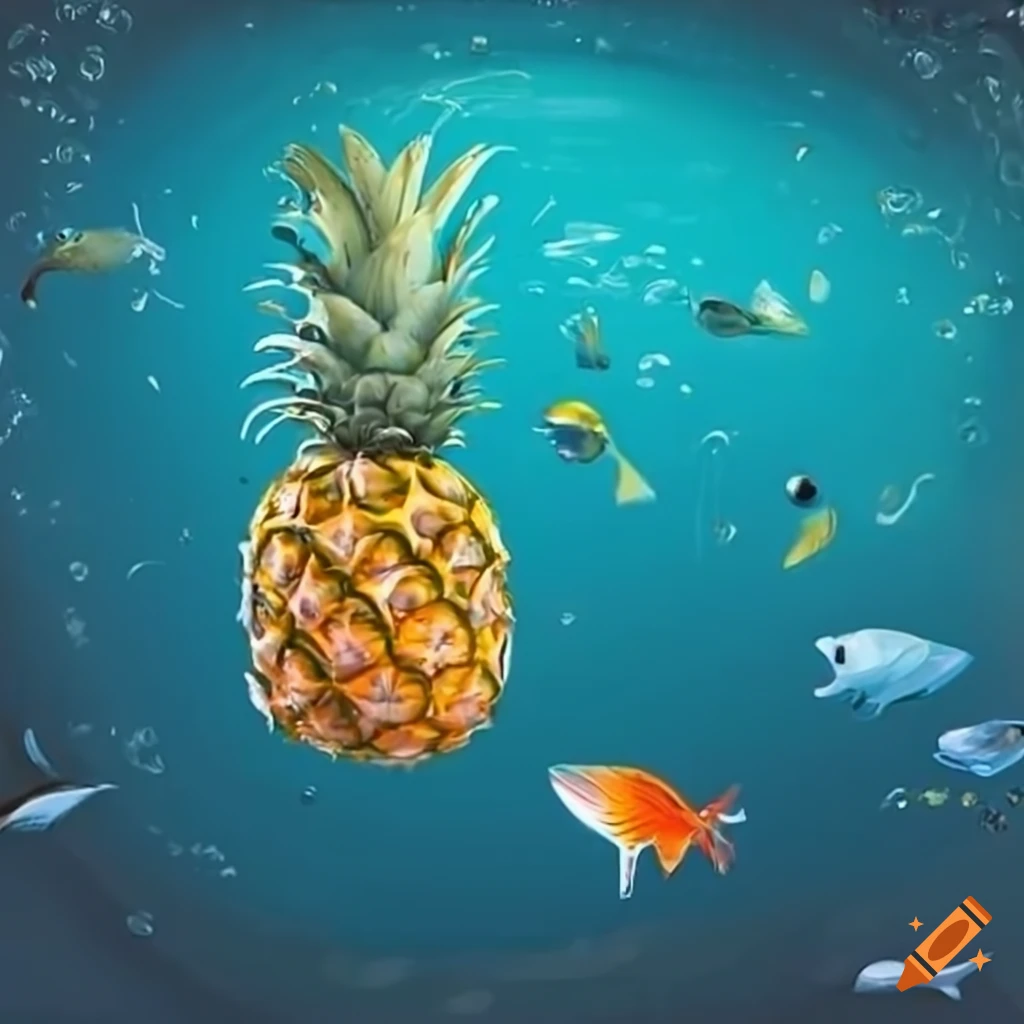Fish and pineapple submerged underwater on Craiyon